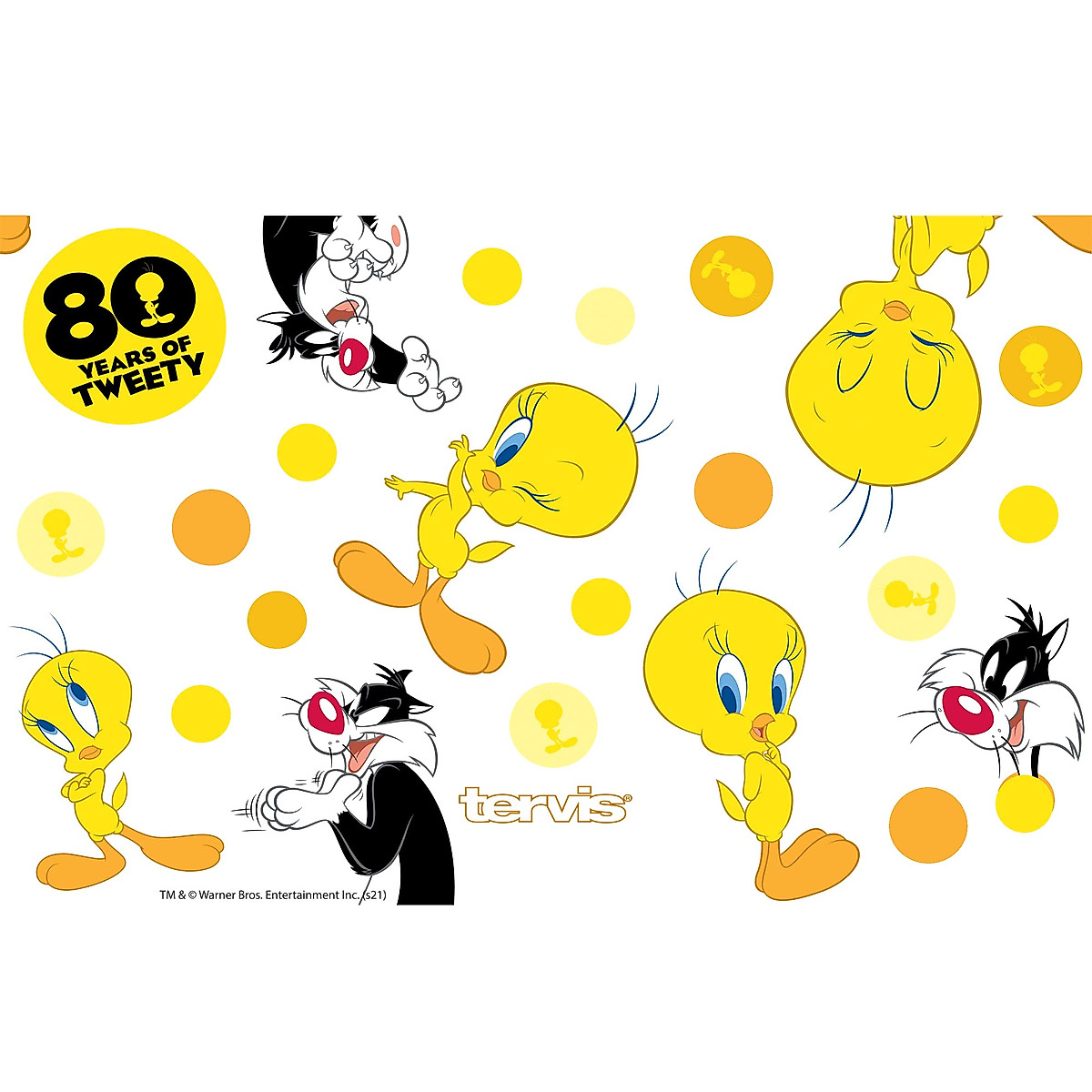 Tervis Warner Brothers Tweety 80th Anniversary Triple Walled Insulated Tumbler Travel Cup Keeps Drinks Cold & Hot, 20oz Legacy, Stainless Steel, 1 Count (Pack of 1)