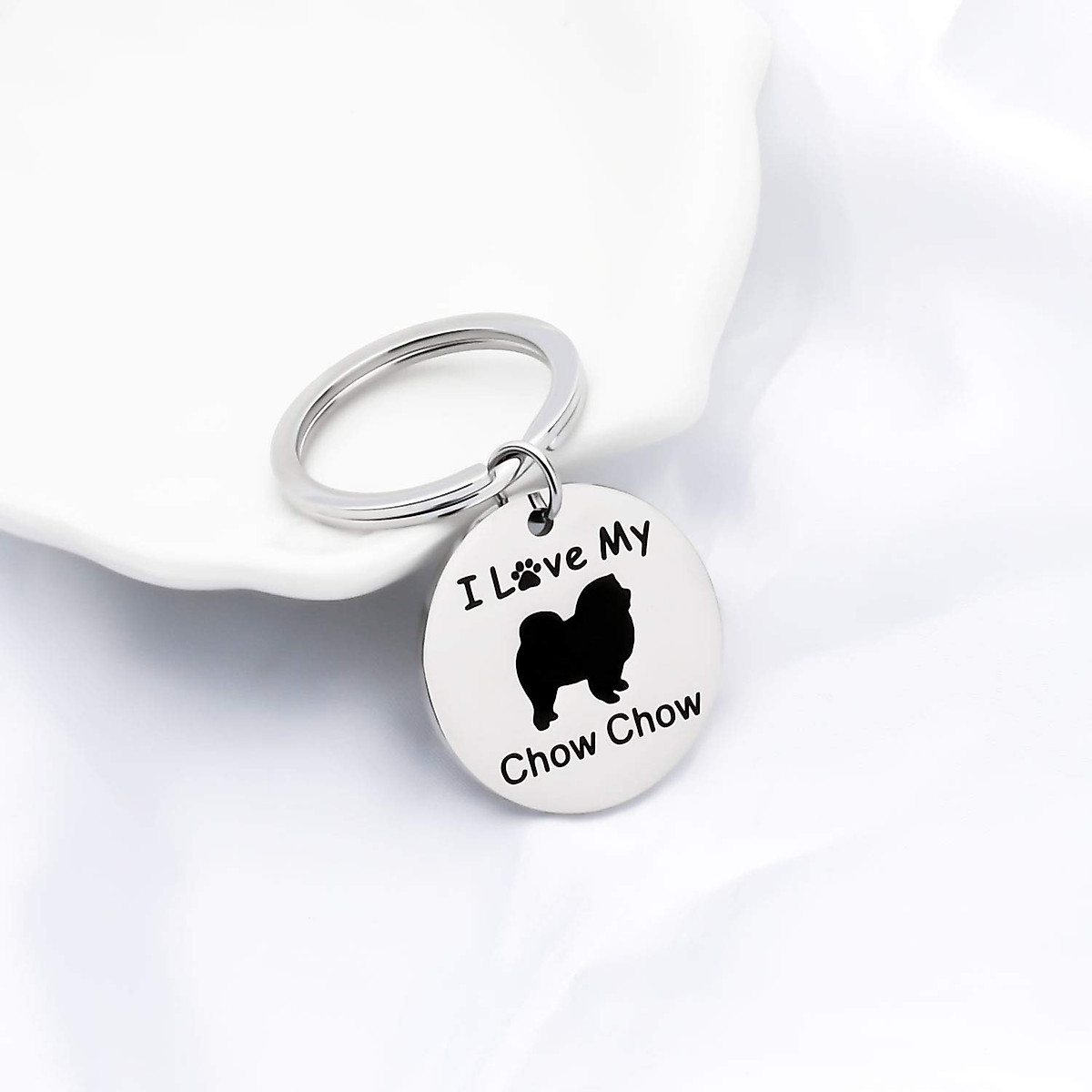 FUSTMW Chow Chow Dog Gifts I Love My Chow Chow Keychain Chow Chow Pet Dog Owner Gifts Chow Chow Pet Animal Lover Friends Gifts (silver)