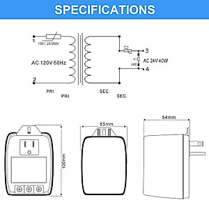 Hotop 24 Volt Transformer, 40 VA AC Transformer Plug in with PTC Fuse Competible with All Versions of Ring Doorbell and Thermostat, Compatible with Nest, Ecobee, Sensi, Honeywell, 24V Adapter(1 Pack)