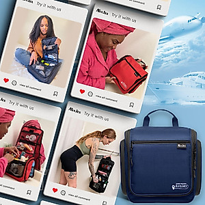 Travel Toiletry Bag for Men and Women - Large Hanging Toiletry Organizer - Waterproof Hygiene Bag with Metal XXL Swivel Hook, with YKK Zippers and 19 Compartments for Toiletries, Makeup, Cosmetics