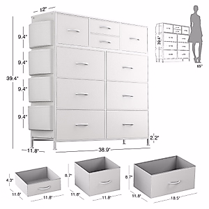 White Dresser for Bedroom, Bedroom Dressers & Chests of Drawer, White Closet Fabric Dressers, 10 Drawers Dresser w/Side Pockets, Hooks, Dresser Storage Organizer for Hallway, Entryway, Kids Room