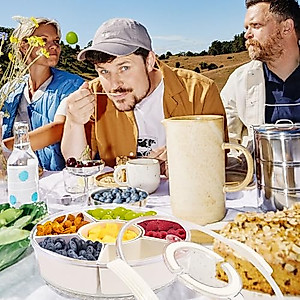 TAROSE Divided Serving Tray with Lid and Handle, 6.6L Large Capacity Snackle Box Container with Dividers, Portable Snack Boxs for Fruit Veggie Salad, Beach Essentials Ideal for Picnic