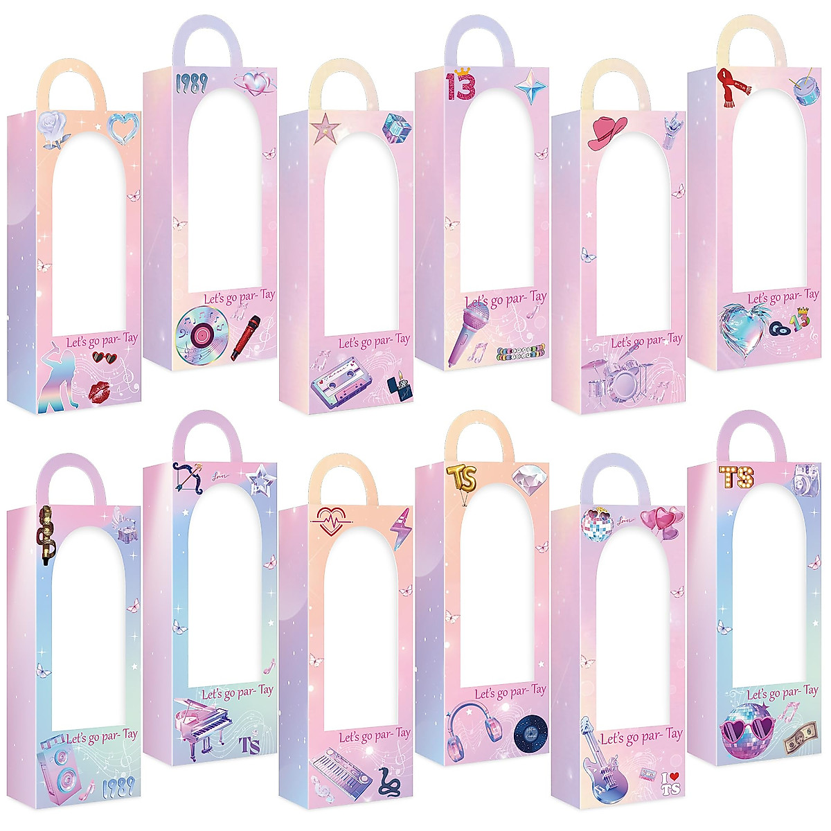 buersur 24PCS Cute Party Favors Boxes - Cute Pink Theme Gift Boxes Candy Boxes Tote Boxes Goodie Bag for Girls and boys Fill Up the Birthday Gift Bags (12 Pattern)