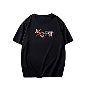 SOLY HUX Men's Letter Print Mock Neck Short Sleeve Tee T Shirts Casual Summer Tops Black L