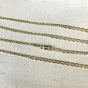 Ioka - 14K REAL Yellow Solid Gold 2.5mm Flat Mariner Chain Necklace with Lobster Clasp - 22"