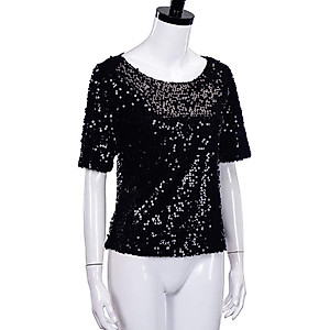 Top for Women Sequin Sparkle Glitter Tank Cocktail Party Tops Shining Crop T-Shirt Blouses