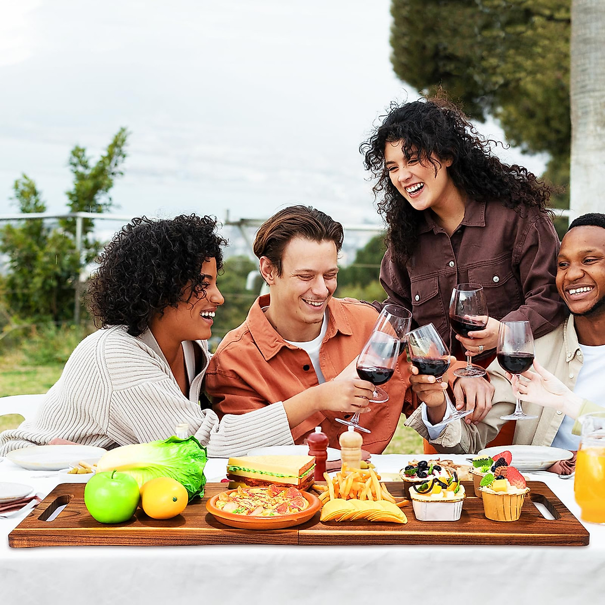 Acacia Large Charcuterie Board, Wood Charcuterie Boards with Handles Foldable Travel 33 x 12 Inch Cheese Board Charcuterie Serving Board with Food Meat Party Appetizers (Large, Rectangular)