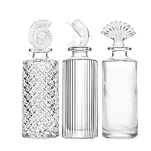 Clear Vintage Glass Bottles with Stopper Set of 3, Embossed Glass Bottles, Reed Diffuser Sets, Apothecary Flower Bud Vases, SC036