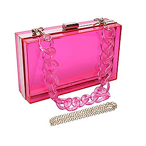 Women Acrylic Transparent Gold star Evening Bags Purses Clutch Vintage Banquet Handbag (Pink) Medium