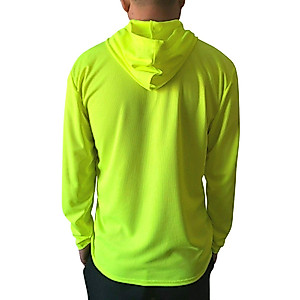 NY GOLDEN FASHION Hi Vis High Visibility T Shirt Long Sleeve Safety Construction Work Shirts with Hood (2Pcs Neon Yellow, XL)