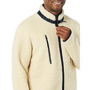 Amazon Essentials Men's Teddy Fleece Full-Zip Mock Neck Jacket with Chest Pockets, Beige, X-Large