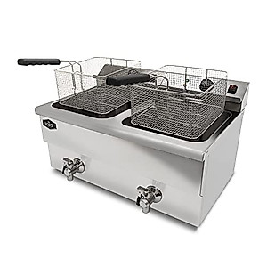 KWS DY-22 Commercial 3500W Electric Deep Fryer 22.7L Stainless Steel with Faucet Drain Valve System for Commercial and Home User