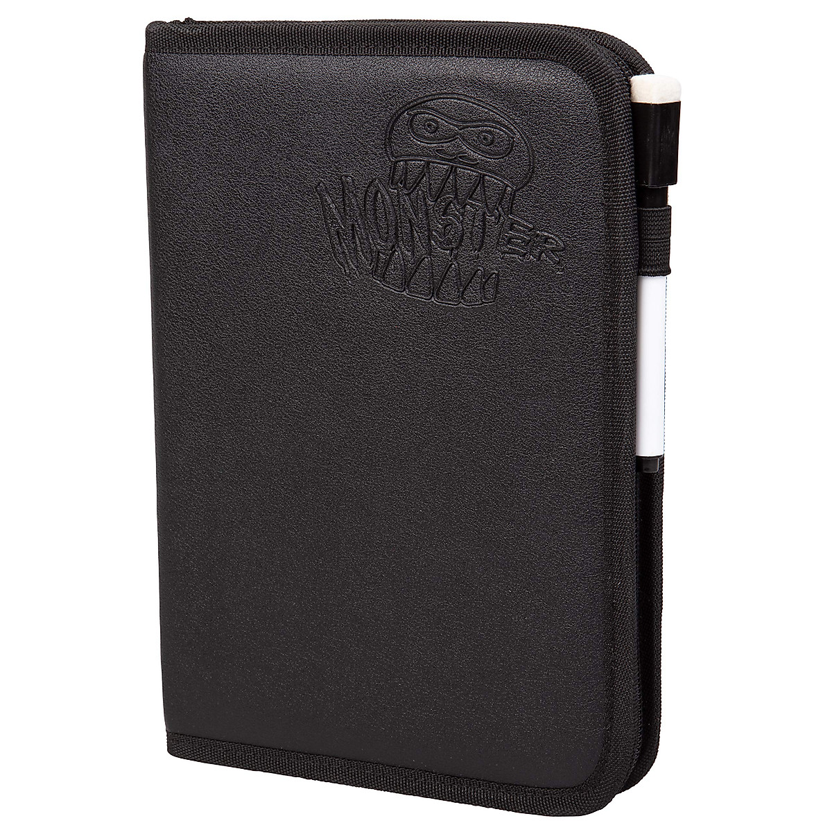 Monster Deluxe 4 Pocket Trading Card Leather Album - Zipper Closure, Built-in Dry Erase Boards and Marker, Side Loading Padded Double Sided Pockets, Holds 160 Cards, For Sport, Gaming, Kpop, Xmas Gift