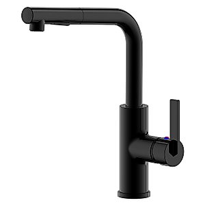 Derengge KF-9001-MT Single Handle Pull-Out 1 Hole Kitchen Sink Faucet with Sprayer,cUPC NSF AB1953, Matte Black