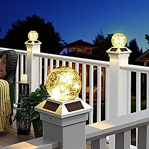 Solar Outdoor Post Cap Lights,Solar Powered Caps for Posts,Fence Deck,Patio,Garden,Post Caps Warm White Waterproof Solar Operated Outdoor Lights for 4x4 Wood,3.5x3.5 Vinyl Posts 4 Pack