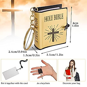 Teaaha 12 Pieces Mini Bible Book Keychain Small Holy Miniature Book Keyring Handbag Pendant Religious Key Ring Jesus Keychain Souvenir Christian Present for Church Baptism Souvenir Gifts