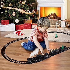TOYANDONA Electric Train Set, Steam Locomotive Engine Toy Train Set Battery Powered Electric Railway Train Set with Lights and Sounds for Kids