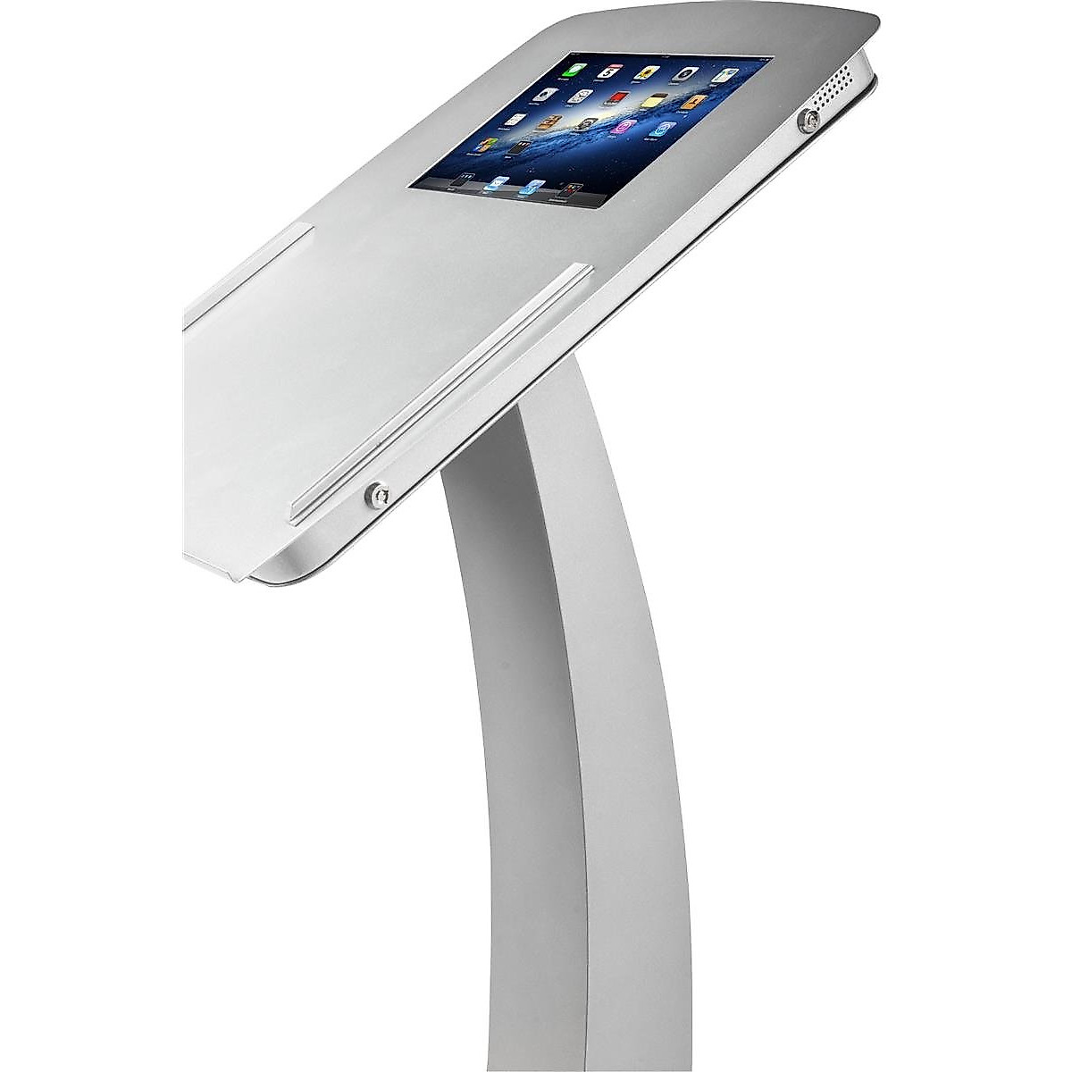 Displays2go iPad Lectern Stand for Floor, Hinged Enclosure Fits iPad Generations 2-4 and Air, Aluminum & Steel (Silver Steel)