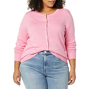 Amazon Essentials Women's Lightweight Crewneck Cardigan Sweater (Available in Plus Size), Pink, Medium