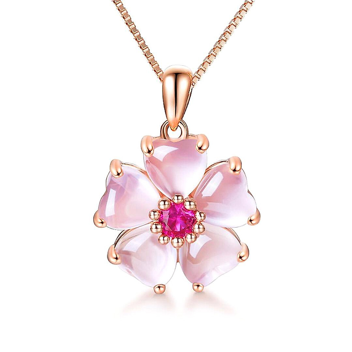 YOUMIYA ROSE Gold Cherry Blossoms Necklace for Graduation Pink beautiful Artificial stone crystal Necklace Best Gifts for Women Friend Lover