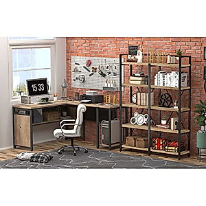 FATORRI L Shaped Computer Desk and Industrial Bookshelf for Home Office (Rustic Oak)