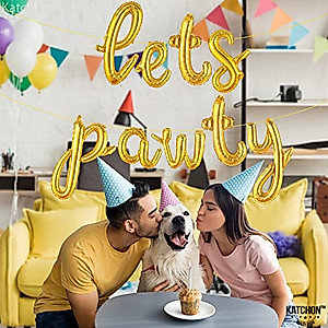 KatchOn, Gold Lets Pawty Balloon Letters - 16 Inch | Script Lets Pawty Balloon Banner for Dog Birthday Decorations | Gold Lets Pawty Birthday Decorations | Lets Pawty Balloons for Puppy Birthday Décor