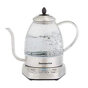 Bonavita BV07001US Cosmopolitan 1.3L Variable Temperature Glass Body Electric Kettle, Stainless Steel