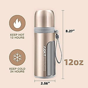 SUPKIT Small Coffee Thermos, Stainless Steel Thermos Cup, BPA Free, Insulated Water Bottle for Hot Drink and Cold Drink, Perfect for Biking, Camping, Office, Car or Outdoor Travel (12 oz, Silver)