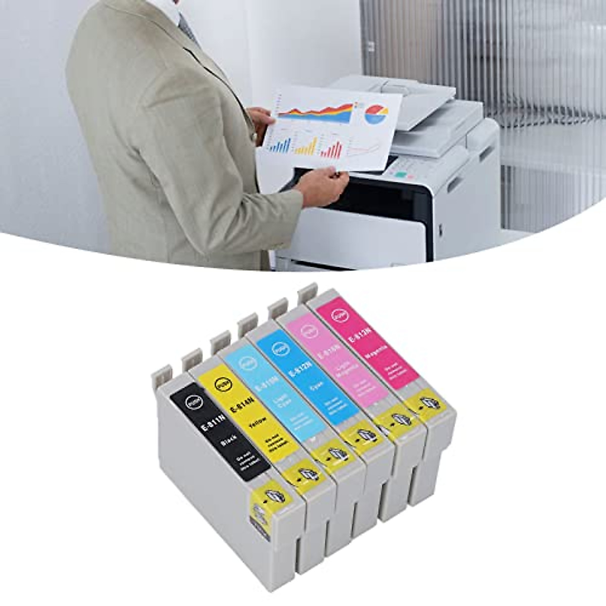 Ink Cartridge BK C M Y LC LM 6 Colors Printing Accessory Part Clear Printing Large Capacity Broad Utility for Photo Paper Document (T0811N/T0812N/T0813N/T0814N/T0815N/T0816N)