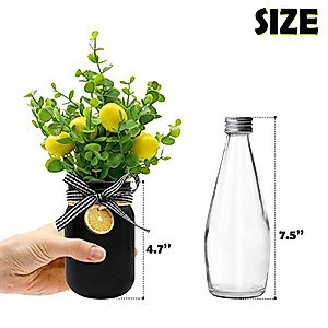 Lemon Mason Jar Table Centerpiece Faux Lemon Kitchen Decor and Accessories Lemona with Artificial Leaves Spring Summer Farmhouse Decoration for Home Tiered Tray Tabletop Display Yellow White Black 3