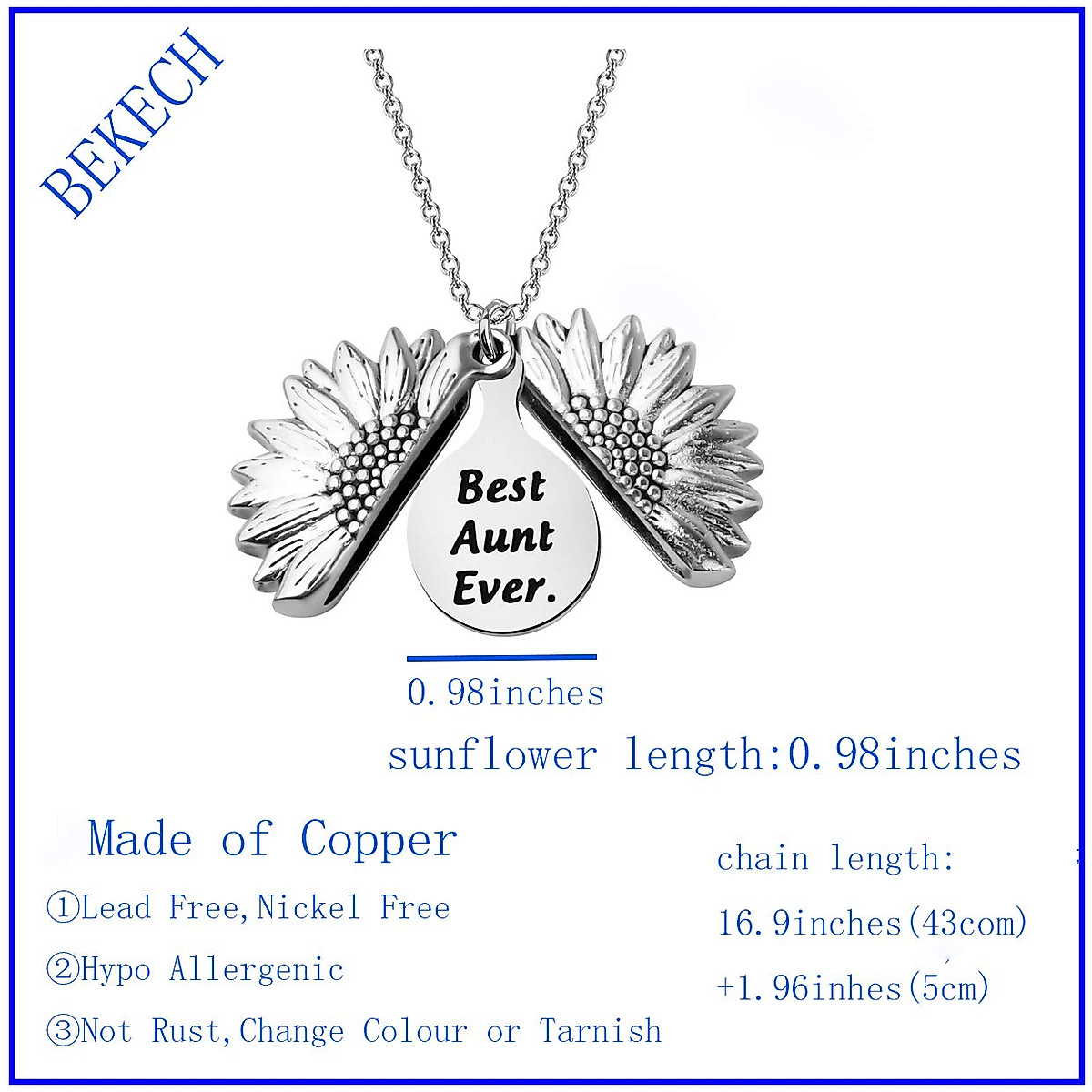 BEKECH Aunt Gift Best Aunt Ever Sunflower Necklace Aunt Appreciation Jewelry Mother’s Day Gift for Aunt from Niece Nephew Auntie to Be Gift (best aunt ever)