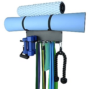 Alvade Home Gym Storage Rack, Barbell Rack Weight Room Organizer Prong Gym Equipment Storage Rack for Gym Accessories Like Fitness Bands,Resistance Bands,Straps,Foam Rollers,Barbell (double layer)