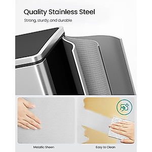 SONGMICS Trash Can, 2 x 10.6 Gallon (2 x 40 L) Garbage Can for Kitchen, with 15 Trash Bags, 2 Compartments, Plastic Inner Buckets and Hinged Lids, Airtight, Silver and Black ULTB730E80