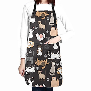 Sweetshow Funny Black Cat Apron with 2 Pockets and Adjustable Neck Waterproof Stain Resistant Cooking Kitchen Bib Aprons for Adults Women Men Kitchen Cooking Baking Bistro Chef