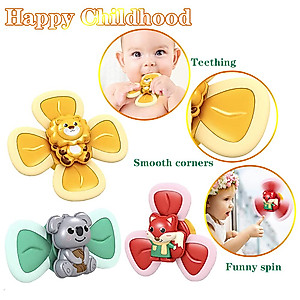 YLTTZH 3 Pcs/Set Toddler Toys Suction Cup Fidget Spinner Toys for Babies 1 2 3,Toddlers Suction Fidget Spinning Toys for Babies,Bath Teething Airplane Window Travel Sensory Toys for Toddler Baby 1-3