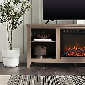 Walker Edison Wren Classic 4 Cubby Fireplace TV Stand for TVs up to 65 Inches, 58 Inch, Driftwood