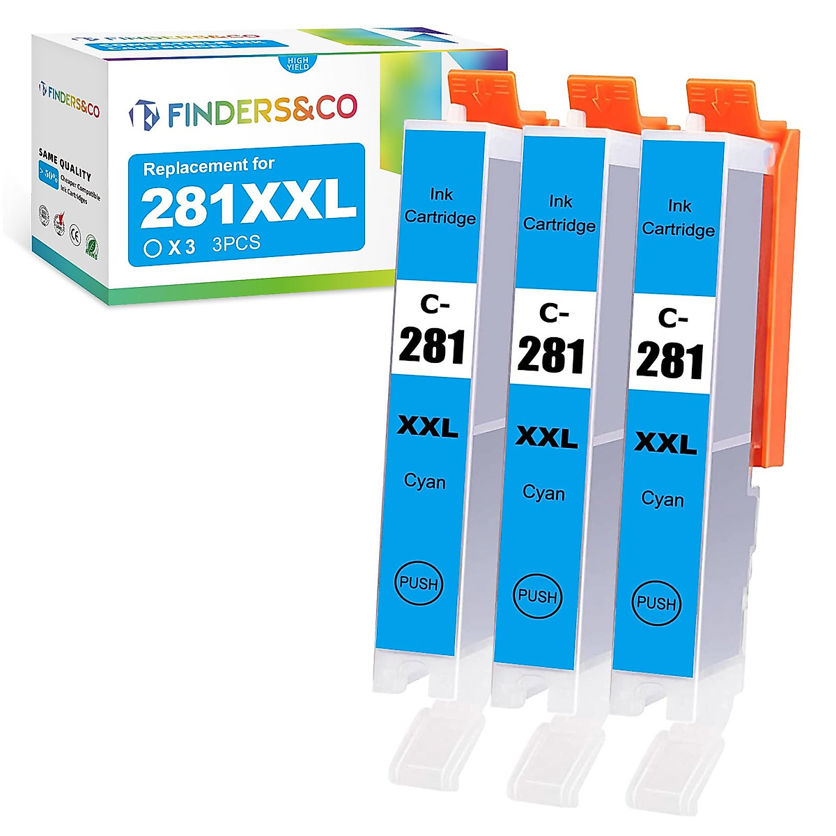 F FINDERS&CO 281 XXL Cyan Ink Tank Replacement for Canon PIXMA TS6320 TR7520 TS8120 TS8320 TR8520 TS9120 (3X 281XXL Cyan)
