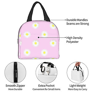 Ucsaxue Daisy Pink Flower Lunch Bag Travel Box Work Bento Cooler Reusable Tote Picnic Boxes Insulated Container Shopping Bags For Adult Women Men