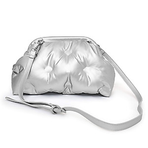 Women's Quilted Crossbody Bag | Padded Puffer Shoulder Handbag | Pillowy Maxi Quilting Finish Clutch Purse (Silver, Medium)