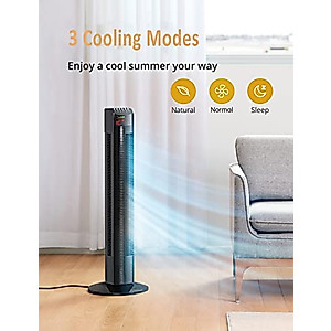 Tower Fan, Whole Room Wind Curve Oscillating Tower Fan with Remote Control, 3 Modes, 12H Timer, LED Display with Auto Screen Off, Low Noise Floor Bladeless Fan for Bedroom, Study or Office Use, black