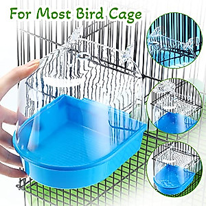3 Pieces Clear Bird Bath for Cage Parakeet Bird Cage Accessories Hanging Bird Bath Box Parrot Bird Bathing Tub with Clear View for Small Birds Cockatiel Conure Canary Budgies Parrots Blue Green White