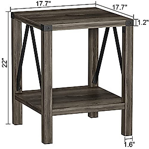 Treocho Farmhouse End Side Table, Rustic Vintage Nightstand with Shelf for Living Room, Bedroom, Grey Wash
