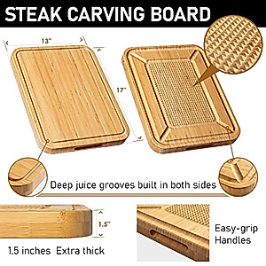 Turkey Carving Board, Heavy Duty Meat Cutting Board for Thanksgiving Bamboo Wood Butcher Block Brisket Cutting Boards with Juice Groove, Pyramid Spikes Stabilizes Steak or Turkey While Carving