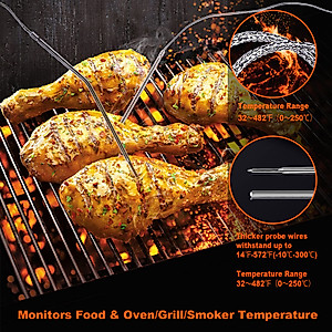 Wireless Meat Thermometer, Digital Meat Thermometer for Cooking, Instant Read Food Thermometer with 2 Stainless Steel Probes for BBQ Grill Smoker Oven Kitchen