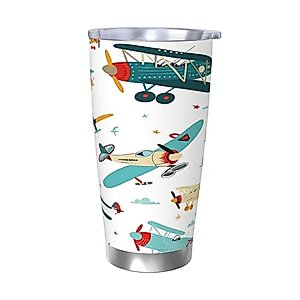AYCZN Vintage Planes 20 OZ Tumbler Stainless Steel Travel Coffee Mug, Cartoon Aircraft Insulated Water Bottle with Lid and 2 StrawsLeakproof Thermal Cup