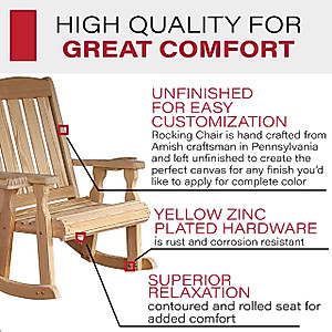 Amish Casual Heavy Duty 600 Lb Mission Pressure Treated Rocking Chair with Cupholders (Unfinished)