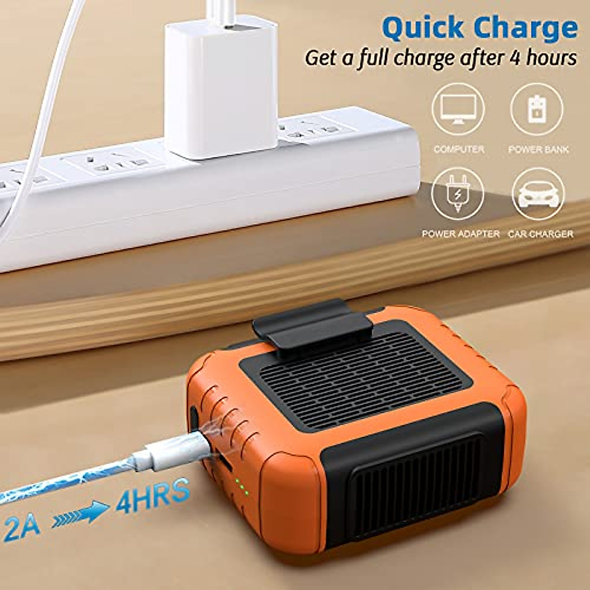 SLENPET 6000mAh Portable Waist Clip Fan with 23H Working Time, 6200RPM Strong Airflow, 3 Speeds, Rechargeable Battery Operated Personal Fan, Hands-free USB Belt Fan for Clothes Shirt Farm Work Hiking