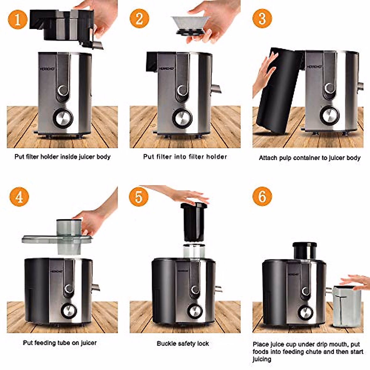 HERRCHEF Juicer, 600W Juicer Machines with 3'' Big Mouth for Vegetable and Fruit, Stainless Steel Centrifugal Juice Extractor Easy to Clean, BPA-Free, Anti-drip