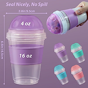 Freshmage 4 Pack 20 oz Yogurt Parfait Cups with Lids, Reusable Overnight Oats Containers with Lids, Folding Spoons and Topping Compartment for Breakfast to Go