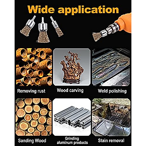 15 Pack Brass Coated Wire Brush Wheel & Cup Brush Set with 1/4-Inch Shank, Rocaris 3 Sizes Coated Wire Drill Brush Set Perfect For Removal of Rust/Corrosion/Paint